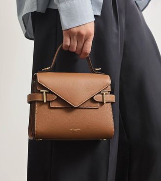 Le Tanneur Petit sac &agrave; main double rabat Emilie en cuir grain&eacute;