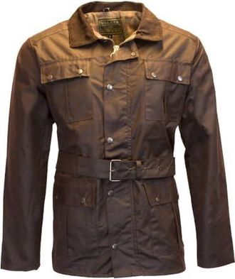 Walker and Hawkes Walker & Hawkes - Mens Belted Waxed 4 Pocket Motorcycle Waterproof Jacket - Brown - X-Large