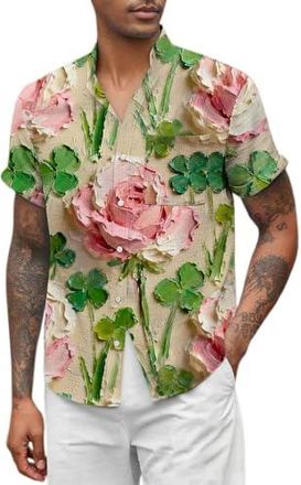 Generic Chemise hawa&iuml;enne &agrave; manches courtes pour homme - Imprim&eacute; 3D - Col montant - Chemise boutonn&eacute;e - Grande taille - Hauts d&eacute;contract&eacute;s - Hauts d&eacute;t&eacute; l&eacute;gers