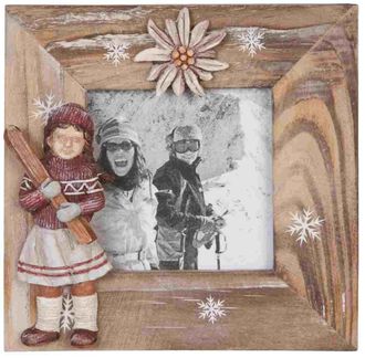 Clayre & Eef 2270 Bilderrahmen/Fotorahmen 12 * 12 cm / 7 * 7 cm Holz ski Winter