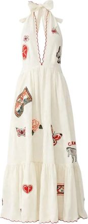 Camilla Femme, Robes, Blanc, Taille: 36 FR Robe Longue &agrave; Volants et Col Halter High Class Hookah