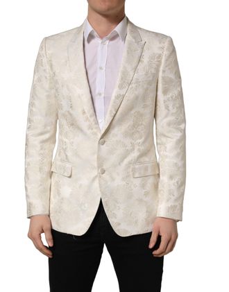 Dolce & Gabbana Off White Floral Single Breasted Men Jacket Black Polyester Acetate Nylon Clothing