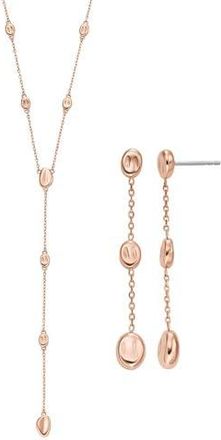 Skagen Collier et Boucles dOreilles pour Femme Anja Pebbles en Acier Inoxydable Rosé Doré, Set