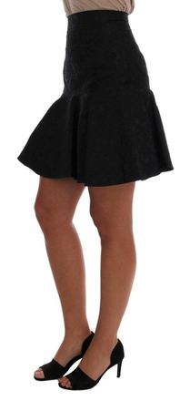 Dolce & Gabbana Womens Black Floral Jacquard Silk A-Line Skirt Polyester
