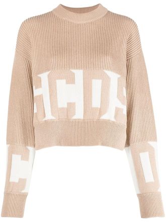 GCDS Intarsien-Pullover mit Logo - Braun