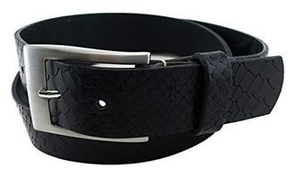 TigerTie Ceinture en cuir de buffle deau de qualité supérieure pour homme (cuir plein) marron foncé avec aspect crocodile, boucle en argent, ceinture peut être
