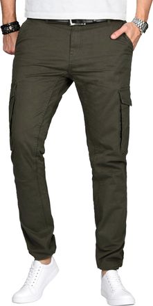 Alessandro Salvarini Herren Designer Cargo Stoff Hose Cargohose Regular Slim [AS-260-Olive-W33-L30]
