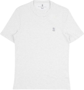 Brunello Cucinelli Homme, Tops, Blanc, Taille: S T-shirt ray&eacute; en lin m&eacute;lang&eacute;