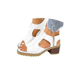 Generic Sandales &agrave; bout ouvert pour femme - &Agrave; talons mi-bas - Fermeture &eacute;clair - Sandales compens&eacute;es - Sandales de f&ecirc;te - Sandales d&eacute;contract&eacute;es &agrave; bout ouvert