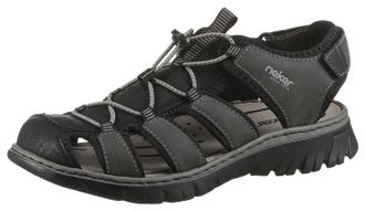 Rieker Sandale RIEKER, Herren, Gr. 46, schwarz, Nubuklederimitat, Textil, Schuhe Sandale, Sommerschuh, Klettschuh, Freizeitsandale, Gummizug, Schellverschlus