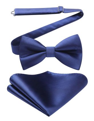 Hisdern Fliege Herren Dunkelblau Einfarbig Fliegen f&uuml;r Herren mit Einstecktuch Set Vorgebundene Fliege Anzug f&uuml;r Smoking,Hochzeit,Weihnachten