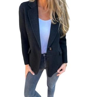 Generic Blazer pour femme - Couleur unie - Blazer d&eacute;contract&eacute; - Veste de travail habill&eacute;e &agrave; simple boutonnage, Noir, XXL
