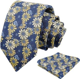 Alizeal Cravate &agrave; fleurs pour homme Motif marguerites Multicolore, Bleu marine + jaune, taille unique