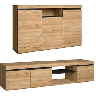 Skraut Home Skraut Home - Set Naturale Wohnzimmer Esszimmer, Beistellm&ouml;bel, Buffet-TV-Schrank 160cm Eiche schwarz nordische