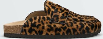 Oysho mules en cuir fendu imprim&eacute; l&eacute;opard-Marron