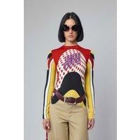 Jean Paul Gaultier Stretch Cotton Long Sleeves Top Printed body Map With Logo And Dots
