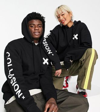 Collusion Sweat &agrave; capuche unisexe avec logo - Noir