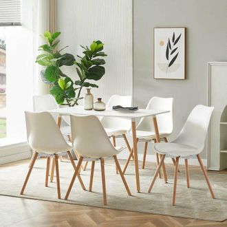 Eggree Eggree - Lot de 6 Chaises design contemporain nordique scandinave - pieds en bois de hêtre massif - Blanc