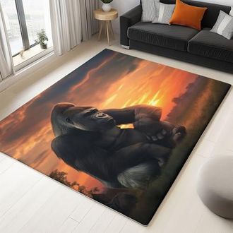 Generic Gorille Animal D&eacute;coratif Tapis, Tapis &agrave; Poils Courts et Doux Moelleux - Moquette Multicolore Lavable Antid&eacute;rapant 160 x 230 cm pour Chambre &agrave; Coucher 