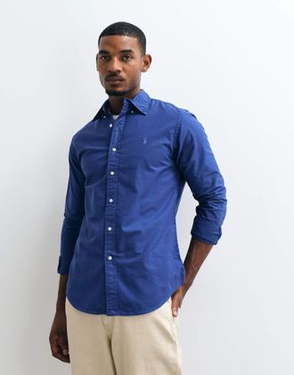 Polo Ralph Lauren Hemd mit Icon-Logo, Slim Fit, garment dyed, Oxford, in Dunkelblau
