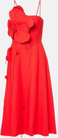 Farm Rio Besticktes Midikleid aus einem Leinengemisch