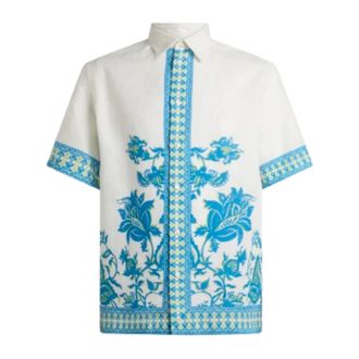Etro Homme, Chemises, Blanc, Taille: XL Chemise Oversize en Lin avec Imprim&eacute; Floral Plac&eacute;