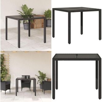 vidaXL Gartentisch mit Glasplatte Schwarz 90x90x75 cm Poly Rattan - Gartentisch - Esstisch - Terrassenm&ouml;bel - Gartenm&ouml;bel - Outdoor Tisch - Home & Living