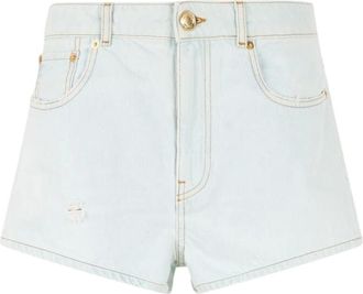 Roberto Cavalli Femme, Shorts, Bleu, Taille: 38 FR Short en jean d&eacute;lav&eacute; clair avec d&eacute;tails us&eacute;s