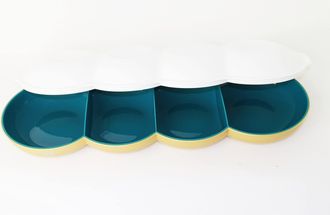 Tupperware Allegra Servierschale Servierquartett Perle Petrol/Gold + Deckel Wei&szlig; f&uuml;r Perle + Faltsieb