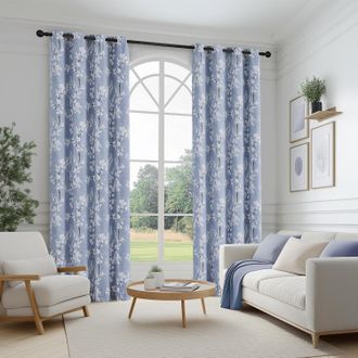 Generic Blumenzweige Gardinen Blackout Vorh&auml;nge Wohnzimmer H 210 x B 132 cm Thermovorhang K&auml;lteschutz, Verdunklungsvorh&auml;nge Raumteiler mit &Ouml;sen Blau und Wei&szlig; 
