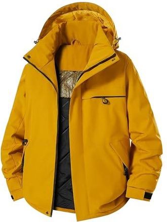 Generic Veste de ski dhiver pour homme résistante à leau, manteau de neige chaud, coupe-vent, isolé, avec capuche, jaune, 4XL