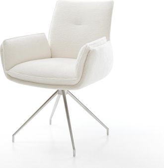 DELIFE Esszimmerstuhl Nela-Flex Boucl&eacute; Soft Beige Kreuzgestell konisch Edelstahl, Esszimmerst&uuml;hle