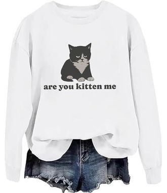 Generic Sweat à capuche « Are You Kitten Me » pour femme et homme, Blanc-Y1, S