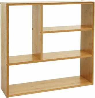 Hhg [NEUWERTIG] Wandregal HHG-860, Hängeregal Schweberegal Regal mit 4 Fächern, Bambus MVG-zertifiziert 50x50x15cm