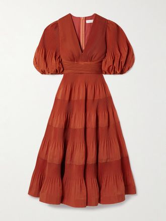 Zimmermann Robe Midi En Taffetas Plissé - Rouge