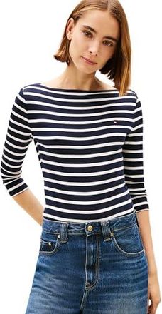 Tommy Hilfiger T-Shirt Manches Longues Femme New Cody Slim Col Bateau, Multicolore (Nos Breton Desert Sky/Ecru), XXL