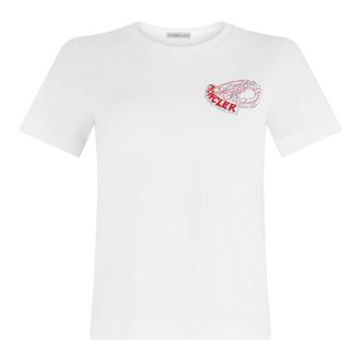 Moncler Femme, Tops, Blanc, Taille: 42 FR Cotton T-Shirt with Print