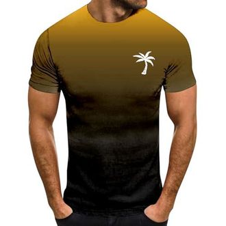 Generic T-shirt pour homme avec d&eacute;grad&eacute; de noix de coco pour homme, couleur unie, manches courtes, imprim&eacute;, or, 3XL