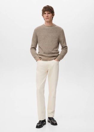 Mango Pull-over en maille &agrave; rayures beige - Homme - XXL - MANGO MAN