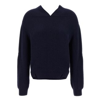 Victoria Beckham V-Ausschnitt Pullover mit Passe - - Knitwear - Damen - Blau - S