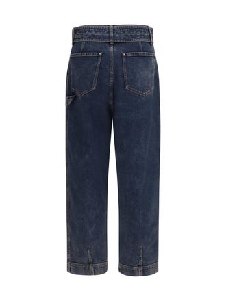 Giorgio Armani Womens Wide-Leg Jeans With Belt Grey Navy Cotton; Elastane Trousers