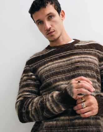 Only & Sons pull en maille textur&eacute;e coupe relaxed &agrave; rayures marron