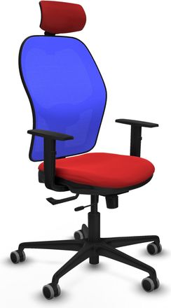 Piqueras y Crespo Ergonomischer Stuhl mit 1D-Armlehnen, h&ouml;henverstellbare Lendenwirbelst&uuml;tze und Kopfteil, h&ouml;henverstellbar und neigbar, Blau/Rot
