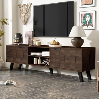 STILVORA Meuble TV avec 2 Portes et 2 Niches Ouvertes, Style Moderne, Salon, en Panneaux de Particules, Bois, Marron Fonc&eacute;, 160,5&times;35,5&times;45 cm