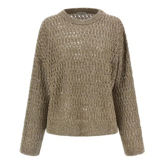 Brunello Cucinelli Femme, Pulls, Brun, Taille: 40 FR Pull en maille ajour&eacute;e