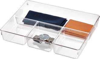 InterDesign iDesign Aufbewahrungsbox mit 4 F&auml;chern, kleine Schubladenbox aus Kunststoff, Schubladen Organizer f&uuml;r Schrank oder Schminktisch, durchsichtig, 33,0 cm