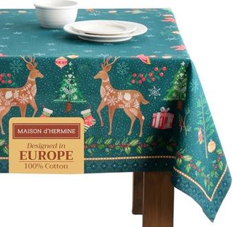 Maison d'Hermine Hygge Nappe de No&euml;l 100 % coton pour cuisine, salle &agrave; manger, d&eacute;coration de table, f&ecirc;te, mariage, Thanksgiving, No&euml;l (rectangulaire, 140 cm x 180 cm)