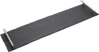 Artesà Artesà Tafelgeschirr, Servierplatte aus Schiefer mit Griffen aus gebürstetem Metall, 60 x 15 cm, in Geschenkbox, Schwarz