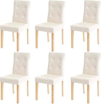Hhg 6er-Set Esszimmerstuhl 984, Stuhl Essstühle Kunstleder creme, helle Beine