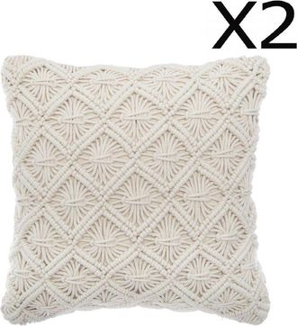 PEGANE Pegane - Lot de 2 Coussins macram&eacute; en coton - l. 40 x l. 40 cm